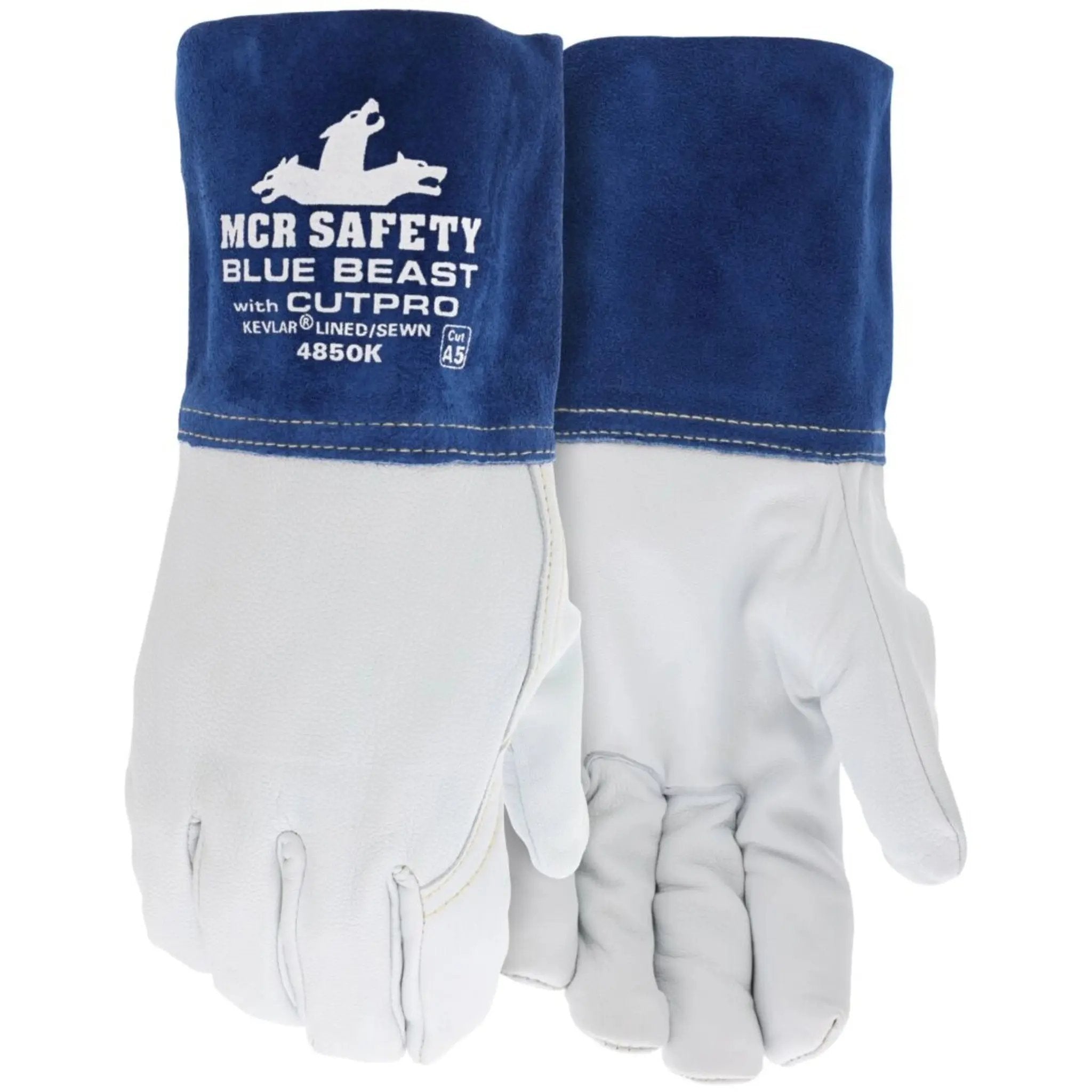 MCR Safety Blue Beast 4850K Leather Welding Gloves, Sewn with Kevlar